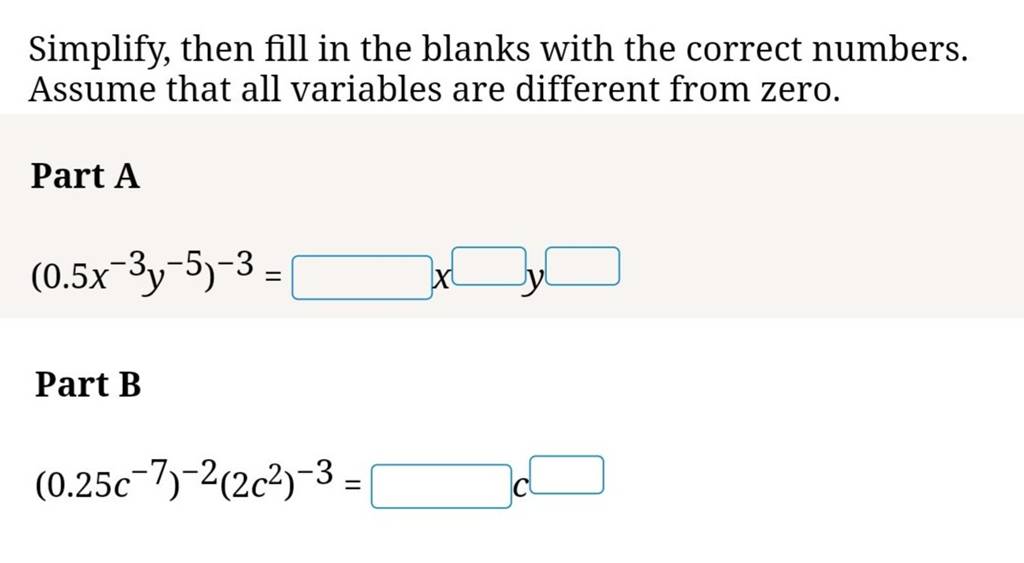Simplify, then fill in the blanks with the correct numbers. Assume that a..