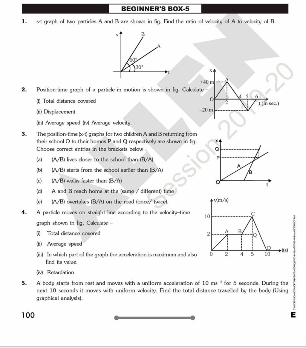 BEGINNER'S BOX-5 1. s-t graph of two particles A and B are shown in fig.