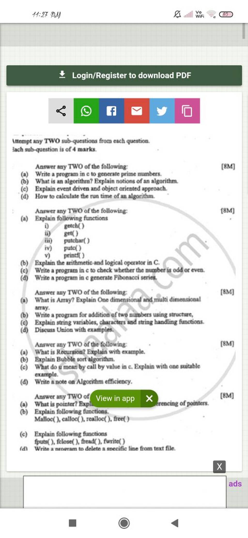 \ Login/Register to download PDF Ittempt any TWOO sub-questions from each..