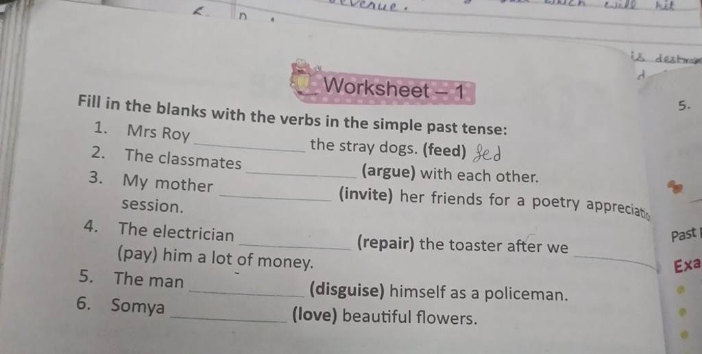 Worksheet-1 Fill in the blanks with the verbs in the simple past tense:..