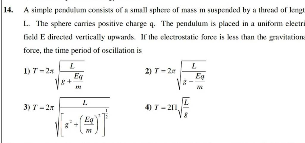 A simple pendulum consists of a small sphere of mass m suspended by a thr..