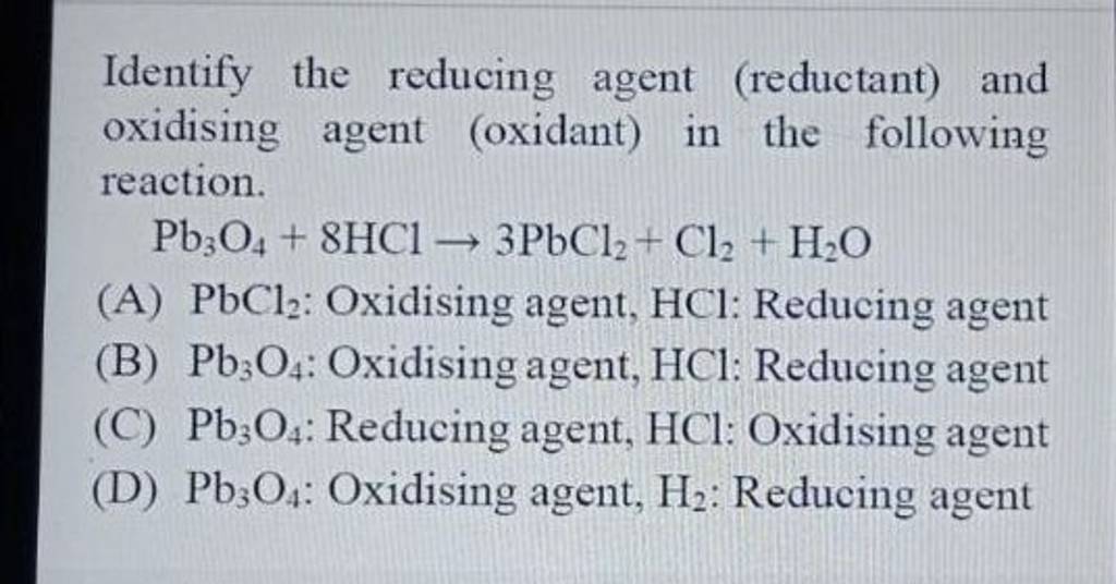 Identify The Reducing Agent Reductant And Oxidising Agent Oxidant In