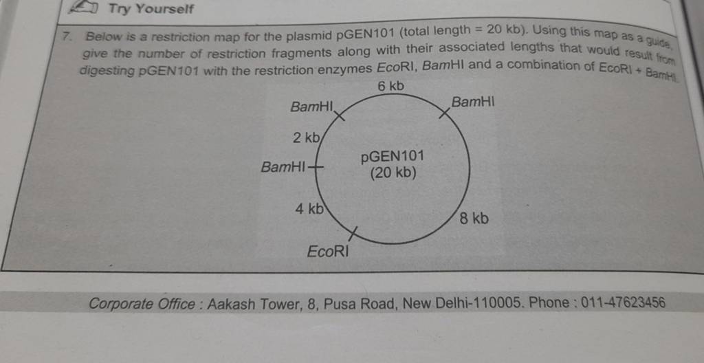 7. Below is a restriction map for the plasmid pGEN101 (total length =20 k..
