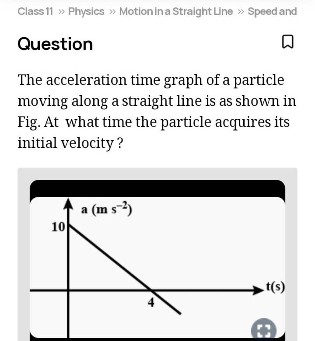 Class 11≫ Physics ≫ Motion in a Straight Line ≫ Speed and Question The ac..
