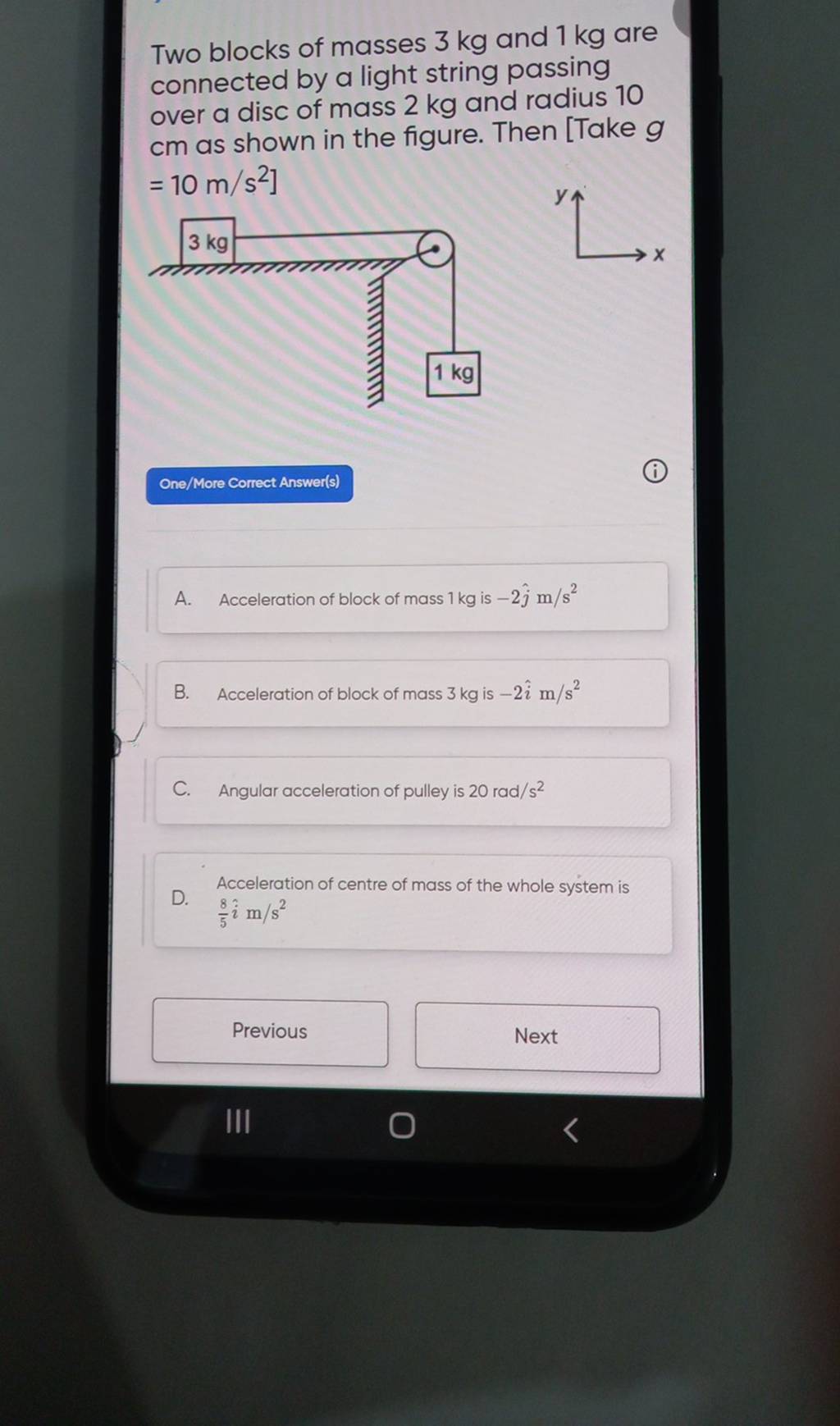 Two blocks of masses 3 kg and 1 kg are connected by a light string passin..