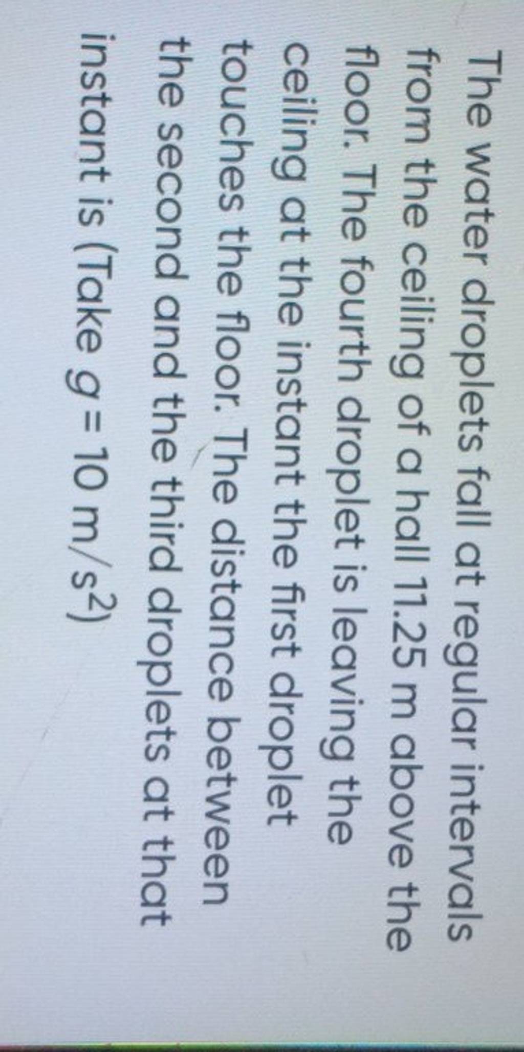 The water droplets fall at regular intervals from the ceiling of a hall 1..