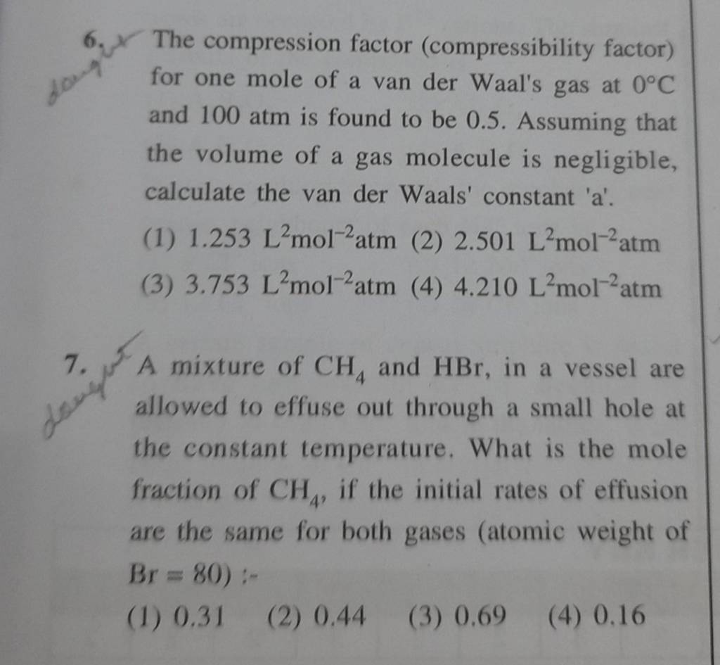 The Compression Factor Compressibility Factor For One Mole Of A Van Der