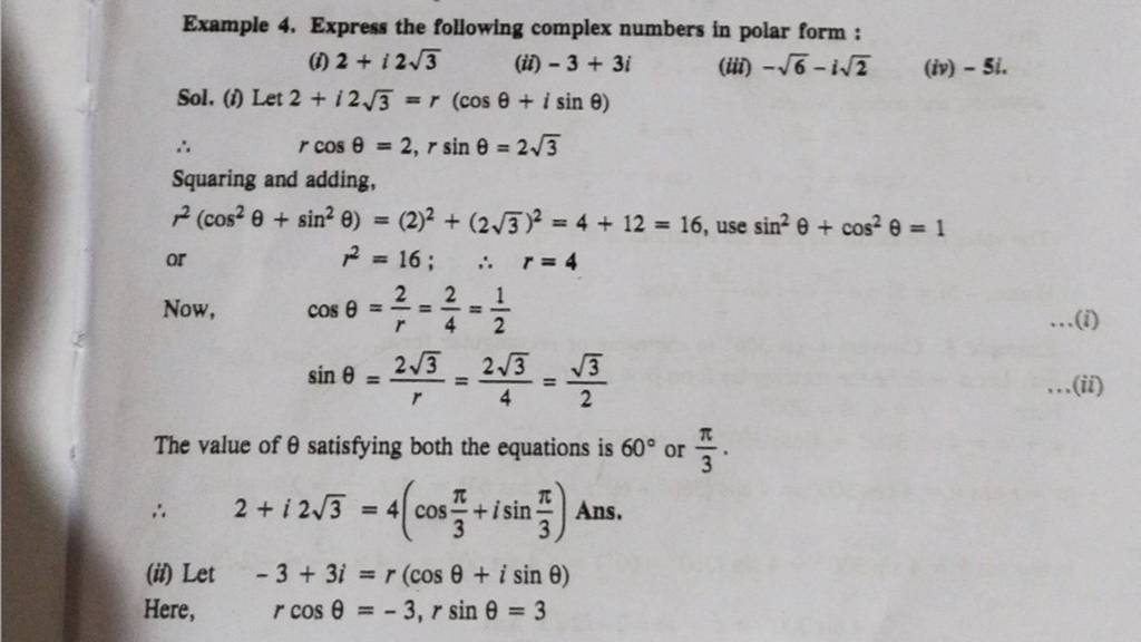 Example 4. Express the following complex numbers in polar form : | Filo