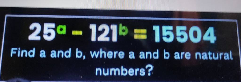 25a−121b=15504 Find a and b, where a and b are natural numbers? | Filo