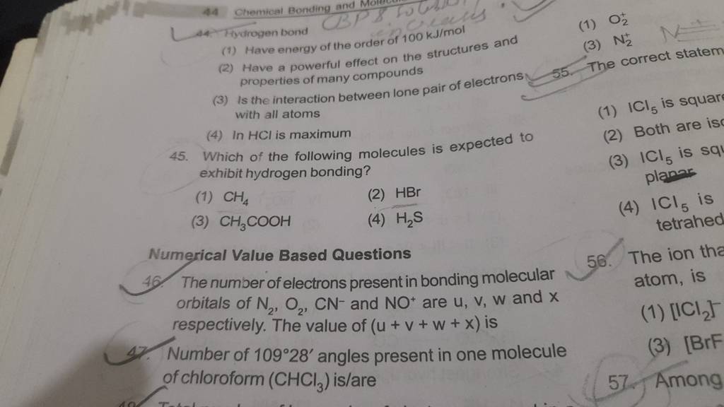 Numerical Value Based Questions 46. The number of electrons present in bo..