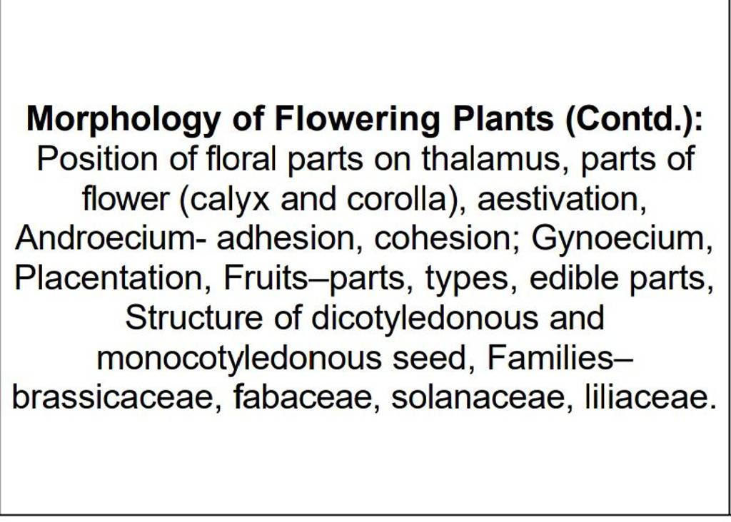 Morphology of Flowering Plants (Contd.): Position of floral parts on thal..