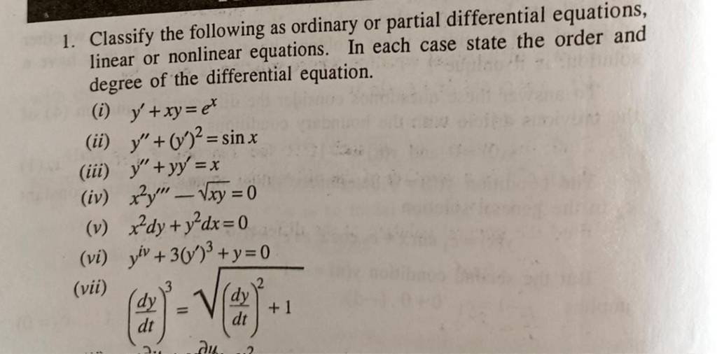 Classify the following as ordinary or partial differential equations, lin..