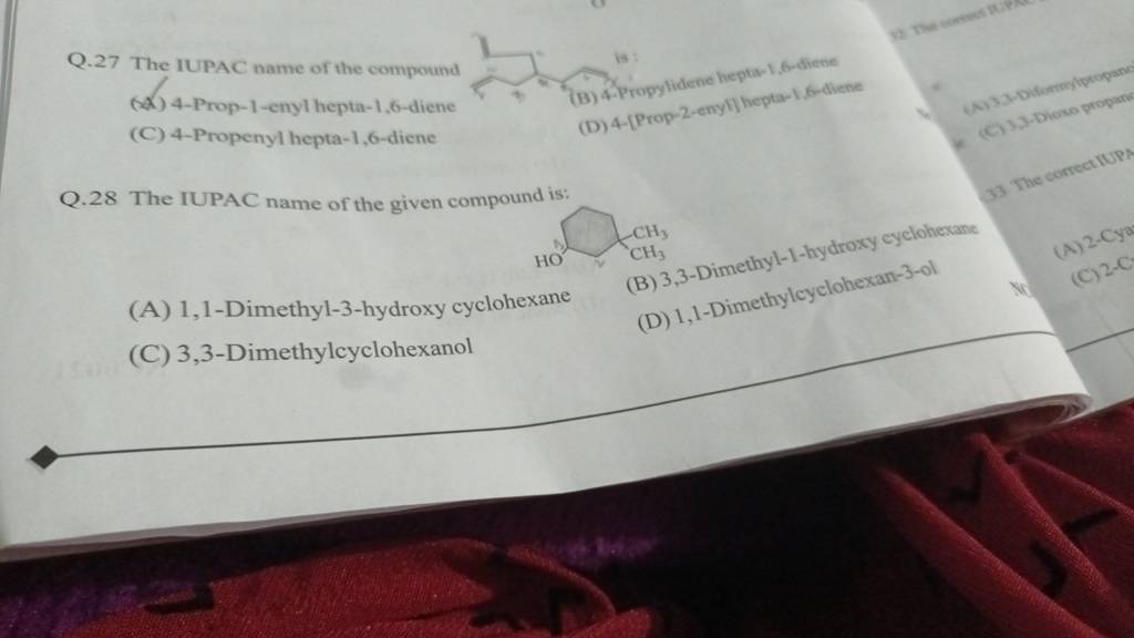 Q.27 The IUPAC name of the compound (x) 4-Prop-1-enyl hepta-1,6-diene..