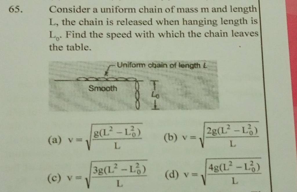 Consider a uniform chain of mass m and length L, the chain is released wh..
