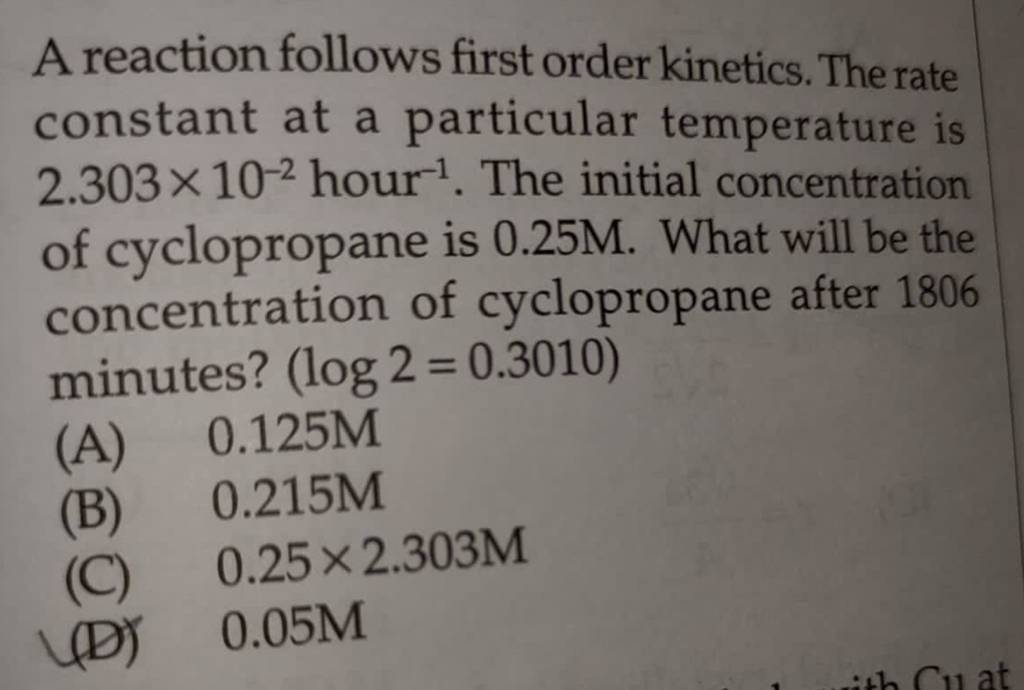 A reaction follows first order kinetics. The rate constant at a particula..