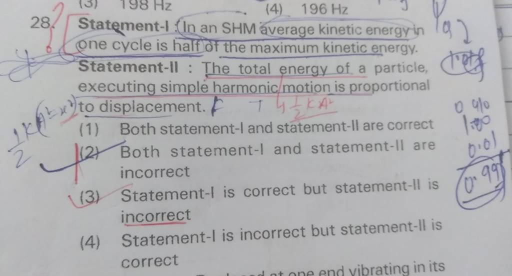 Statement-1: (In an SHM average kinetic energy in (4) one cycle is half o..
