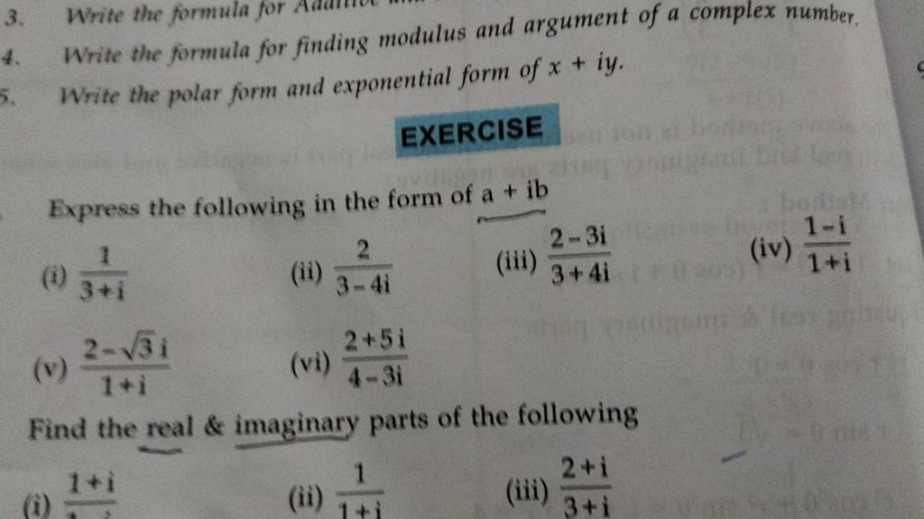 Write The Formula For Finding Modulus And Argument Of A Complex Number. 5..