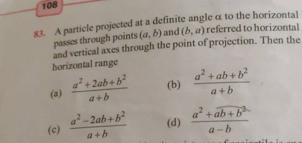 A Particle Projected At A Definite Angle α To The Horizontal Passes Throu