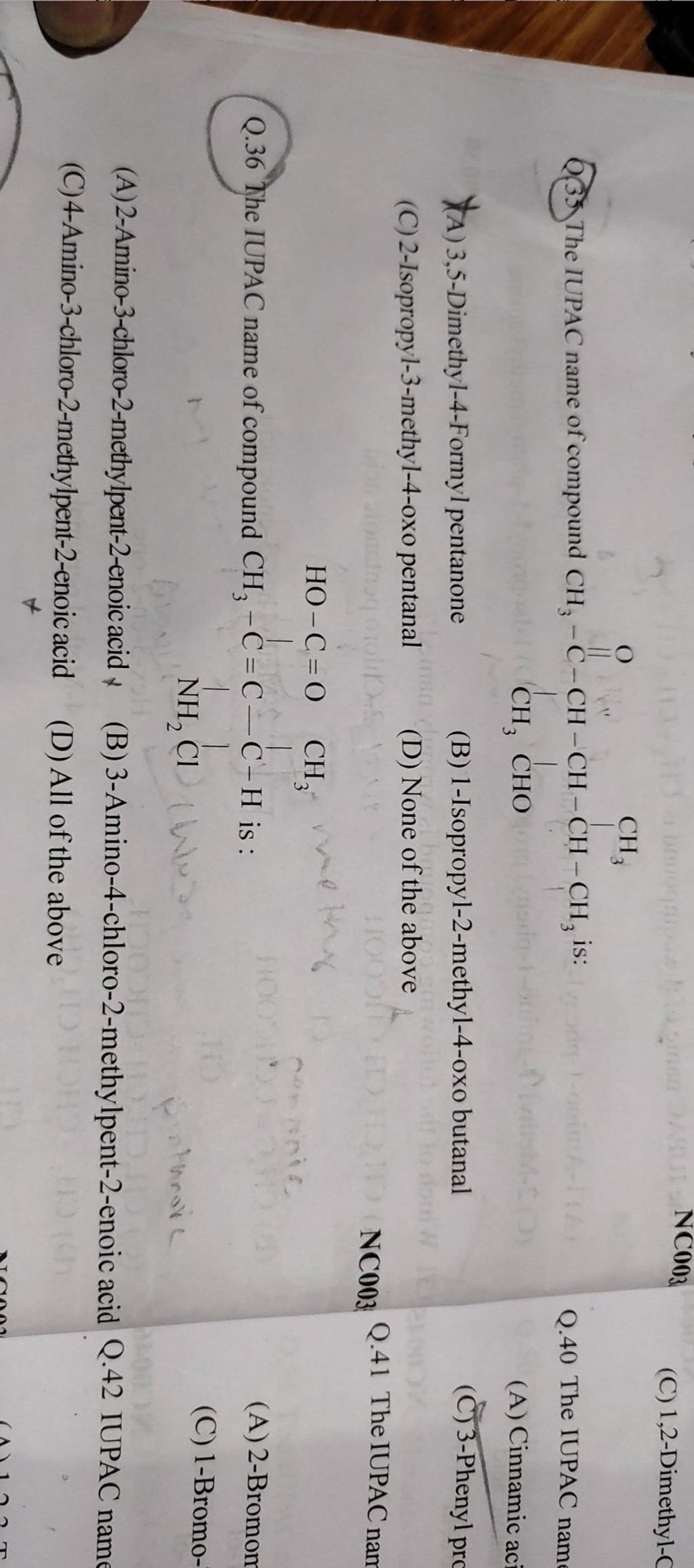 NC003. Q.41 The IUPAC nam Q.36 The IUPAC name of compound is : | Filo