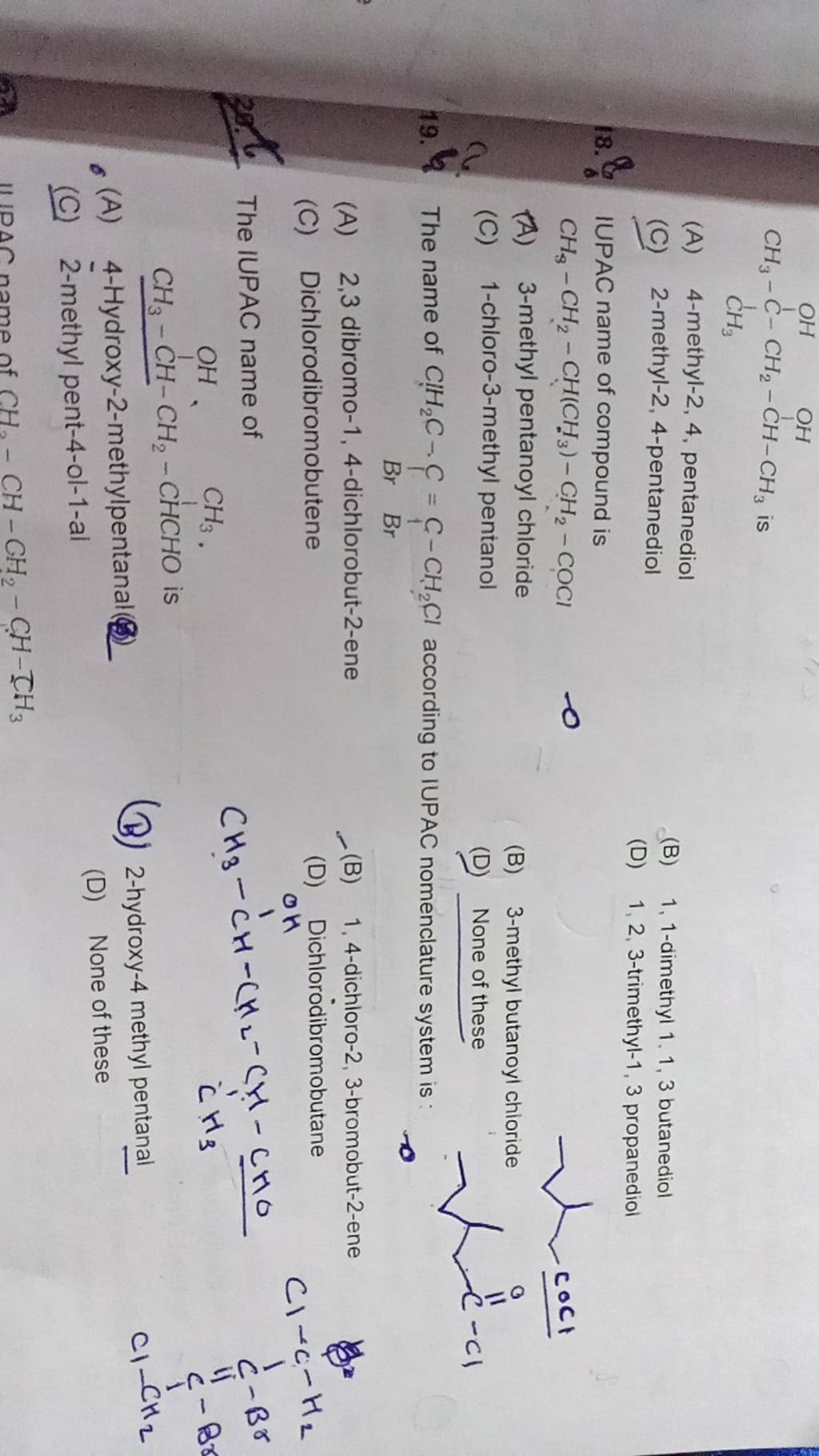 IUPAC name of compound is CH8 −CH2 −CH(CH3 )−CH2 −COCl - | Filo