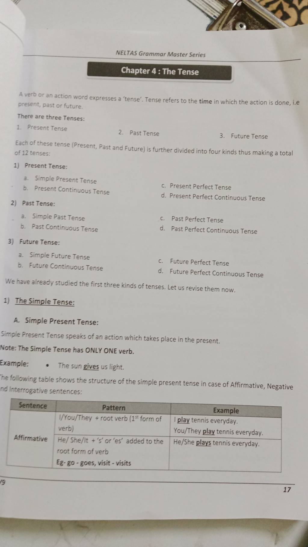 NELTAS Grammar Master Series Chapter 4 : The Tense A verb or an action wo..