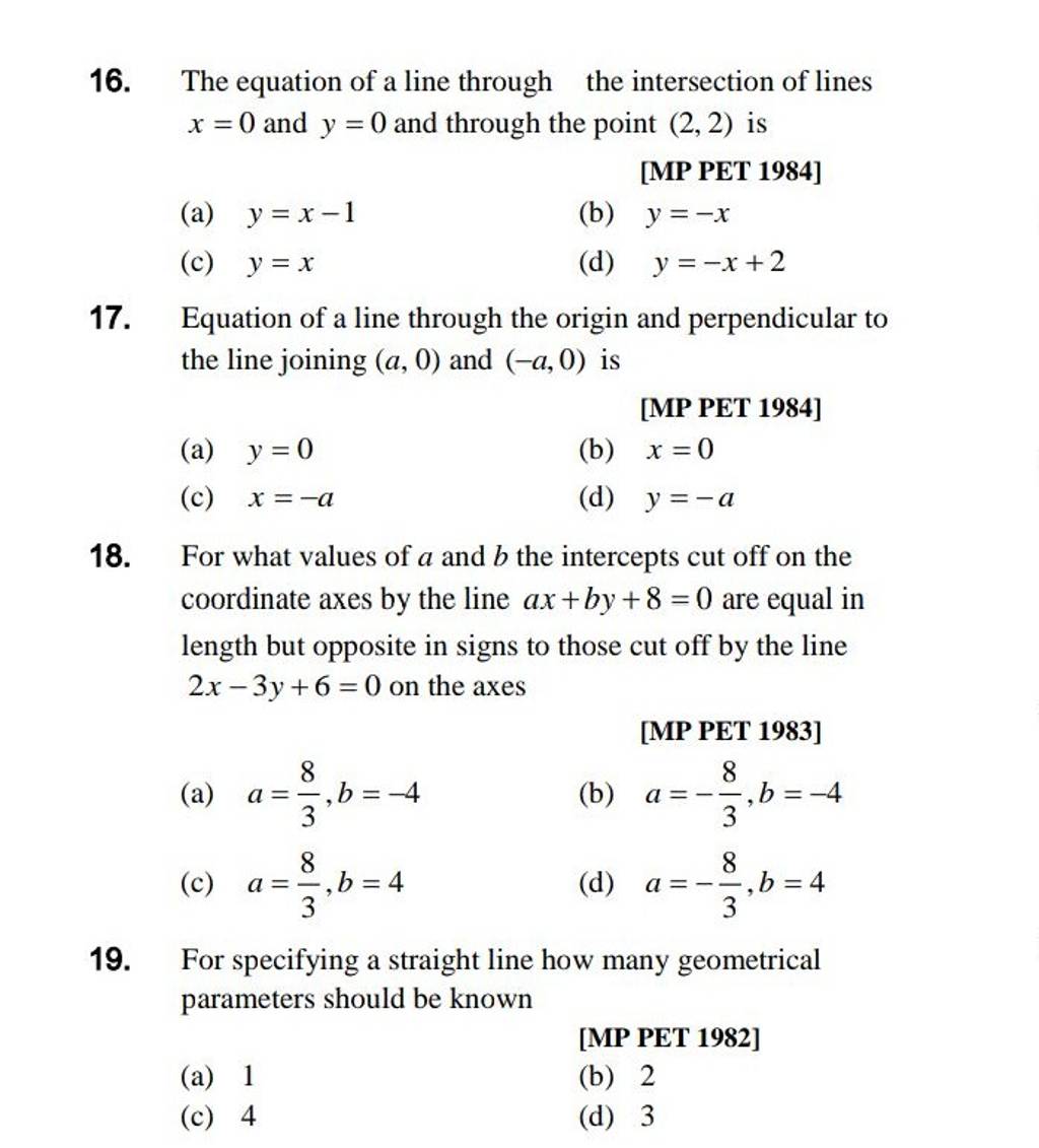 Equation of a line through the origin and perpendicular to the line joini..