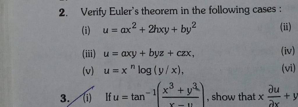 Verify Euler's theorem in the following cases: | Filo
