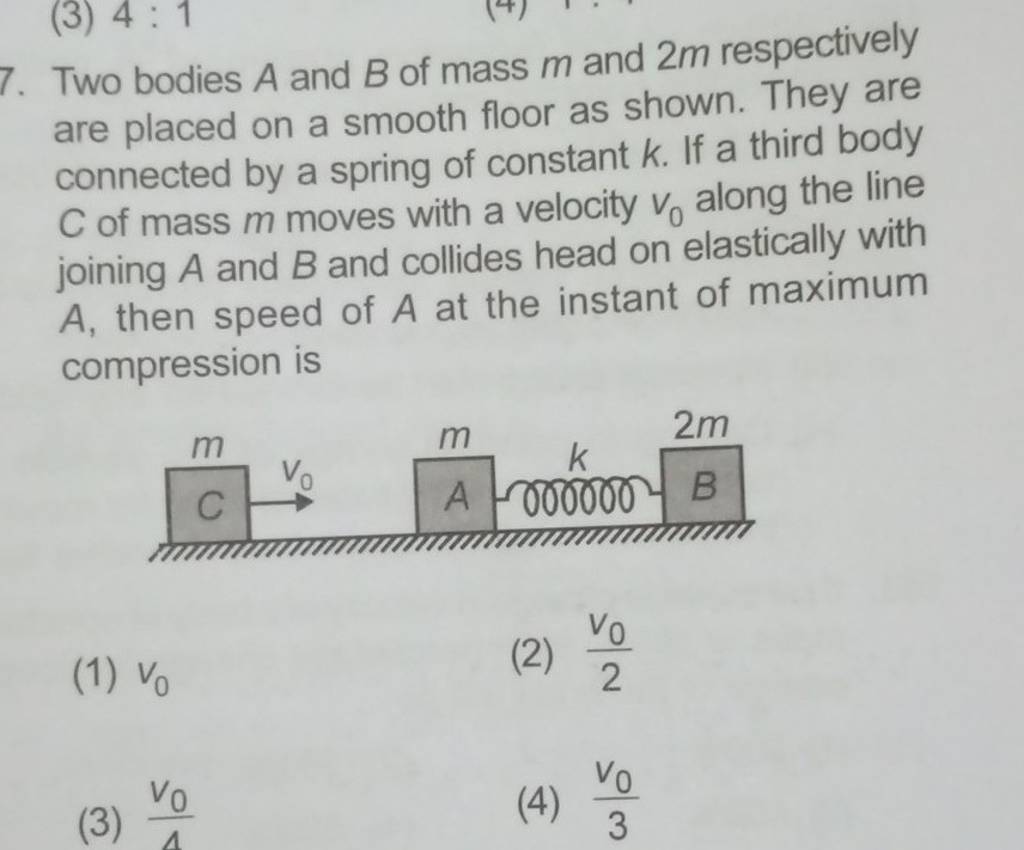 Two bodies A and B of mass m and 2m respectively are placed on a smooth f..