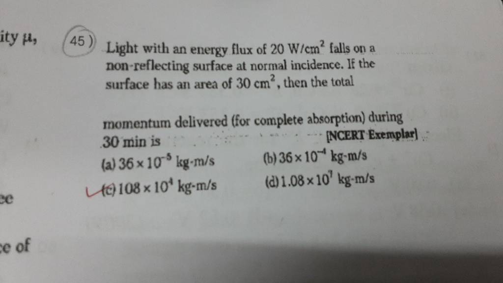Light With An Energy Flux Of 20 W Cm2 Falls On A Non Reflecting Surface