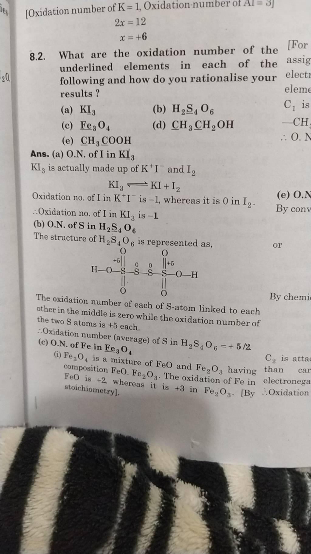 The structure of H2 S4 O6 is represented as, or The oxidation number of..