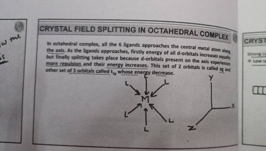 CRYSTAL FIELD SPLITTING IN OCTAHEDRAL COMPLEX In octahedral complex, all