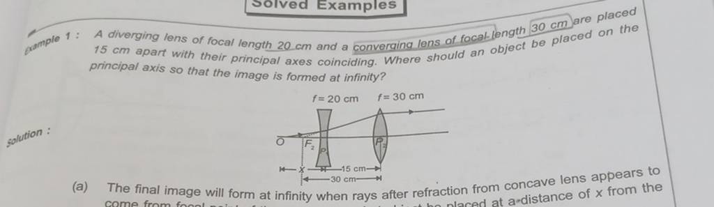Examples a.mple 1: A diverging lens of focal length 20 cm and a convergin..