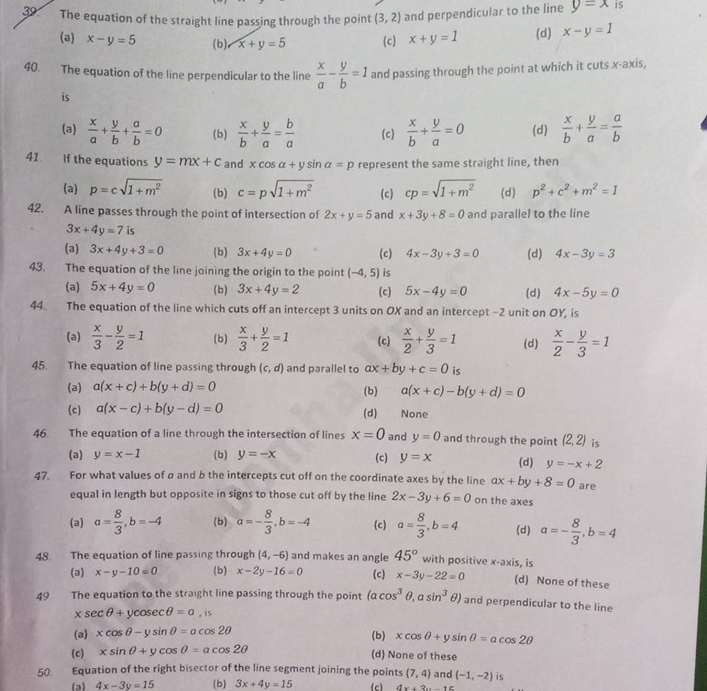 The Equation Of Line Passing Through 4 −6 And Makes An Angle 45∘ With P