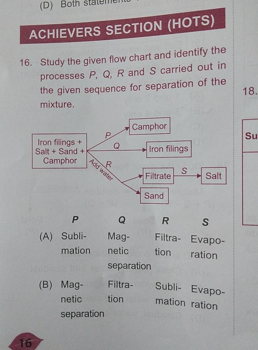 ACHIEVERS SECTION (HOTS) 16. Study the given flow chart and identify the