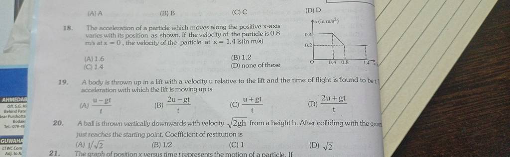 A ball is thrown vertically downwards with velocity 2gh from a height h...