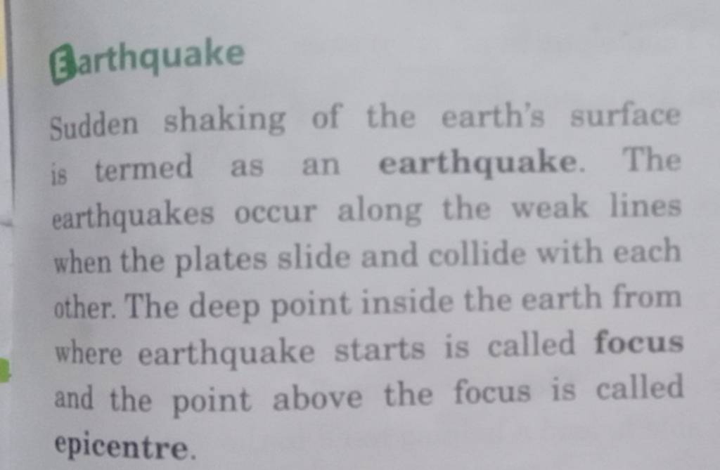 Earthquake Sudden shaking of the earth's surface is termed as an earthqua..
