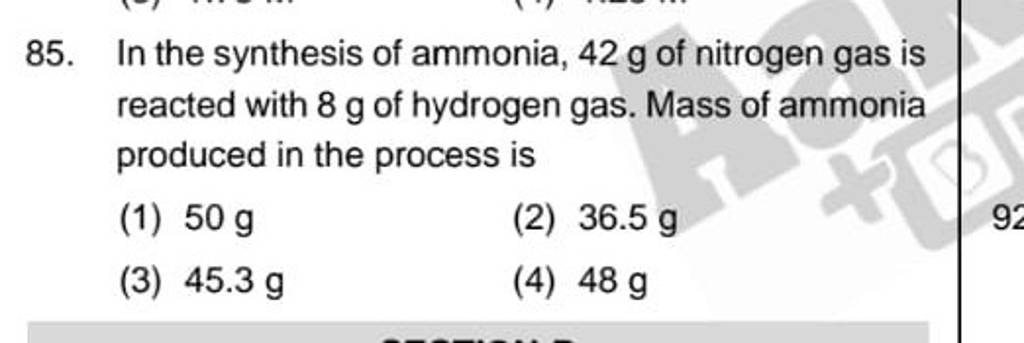 In the synthesis of ammonia, 42 g of nitrogen gas is reacted with 8 g of