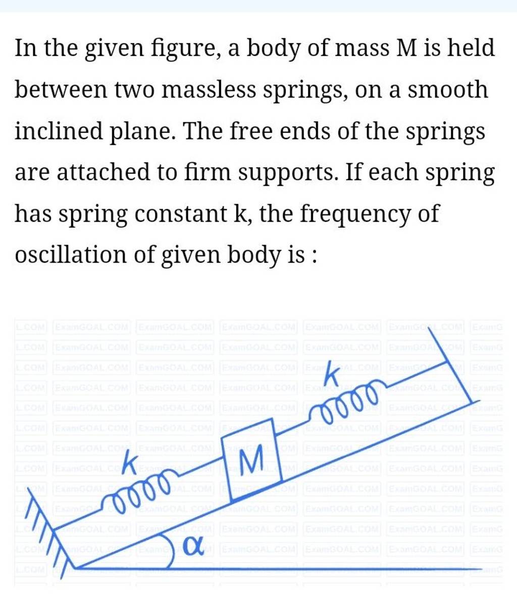 In the given figure, a body of mass M is held between two massless spring..