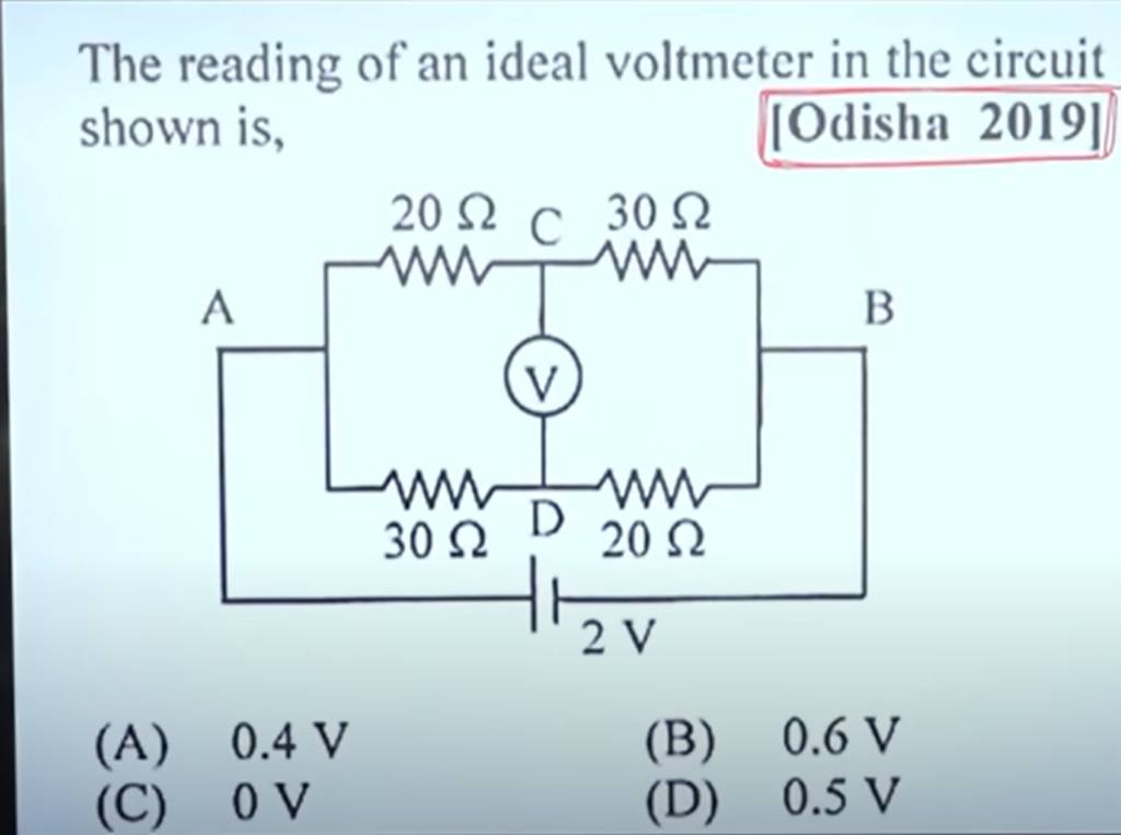 The Reading Of An Ideal Voltmeter In The Circuit Shown Is [odisha 2019]