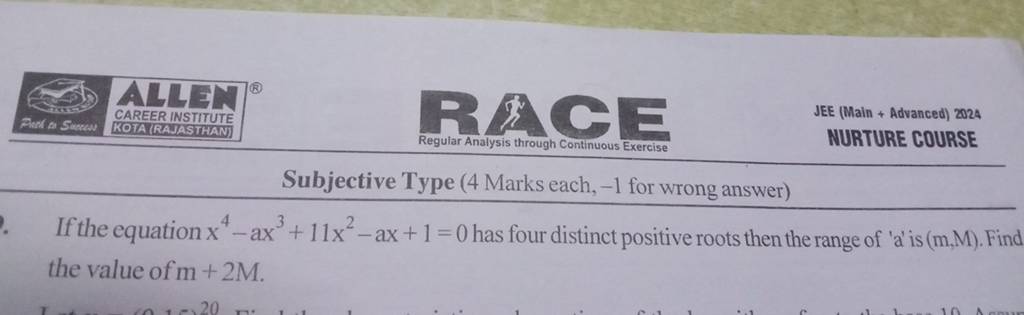JEE (Main + Advanced) 2024 NURTURE COURSE Subjective Type (4 Marks each, JEE (Main + Advanced) 2024 NURTURE COURSE Subjective Type (4 Marks each,