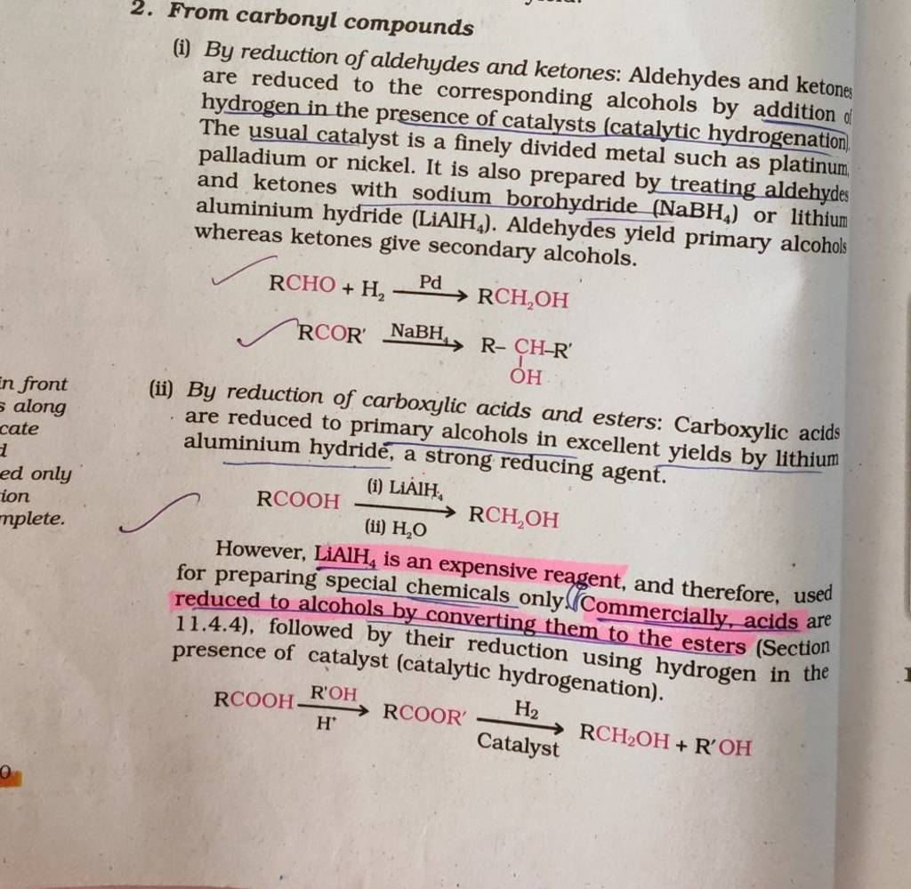 2. From carbonyl compounds (i) By reduction of aldehydes and ketones: Ald..