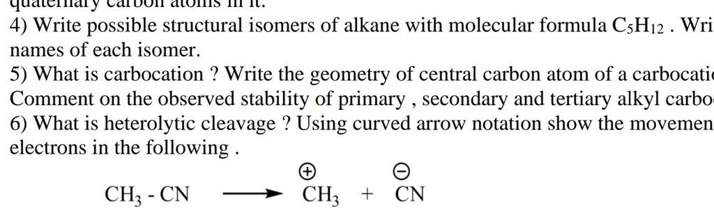 4 Write Possible Structural Isomers Of Alkane With Molecular Formula C5