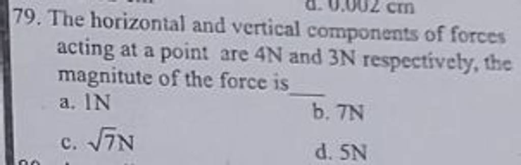 The horizontal and vertical components of forces acting at a point are 4