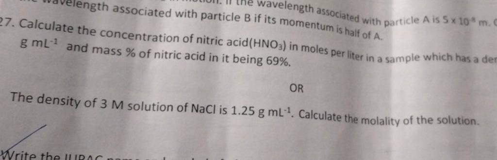 27. Calculate the concentration of nitric acid (HNO3 ) in moles per liter..