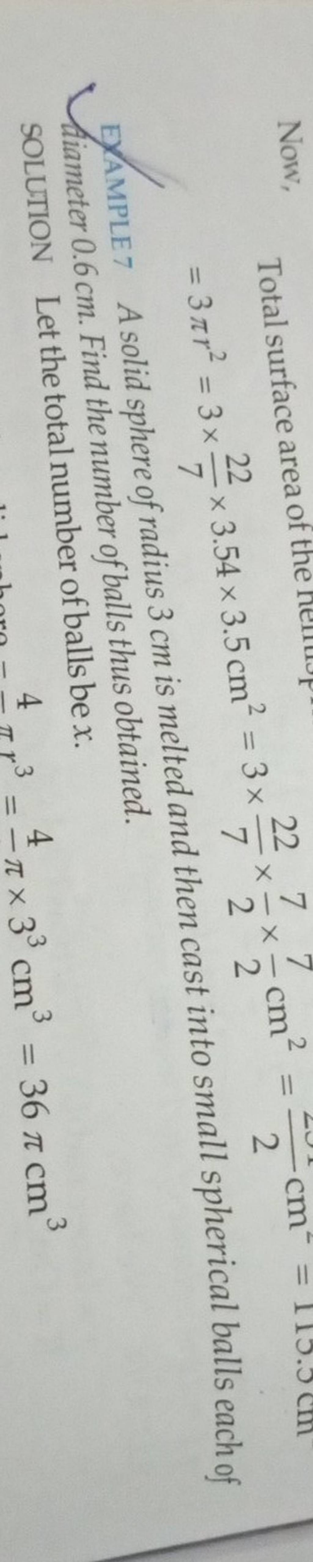 Now, Total surface area of the =3πr2=3×722 ×3.54×3.5 cm2=3×722 ×27 ×cm2=2..