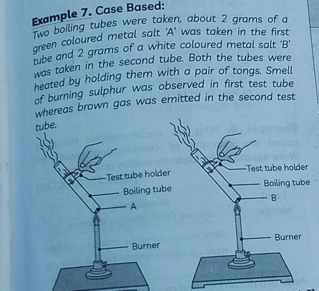 Example 7. Case Based: Two boiling tubes were taken, about 2 grams of a g..
