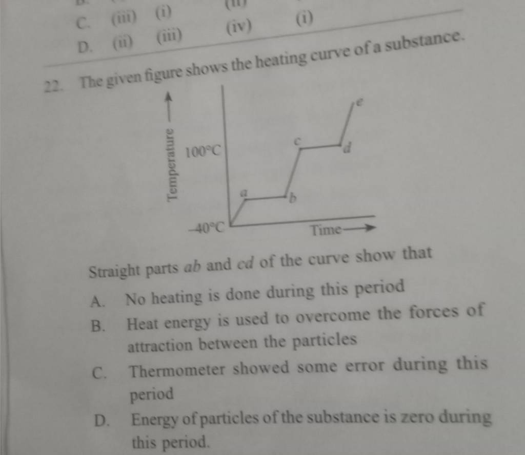 The given figure shows the heating curve of a substance. Straight parts a..