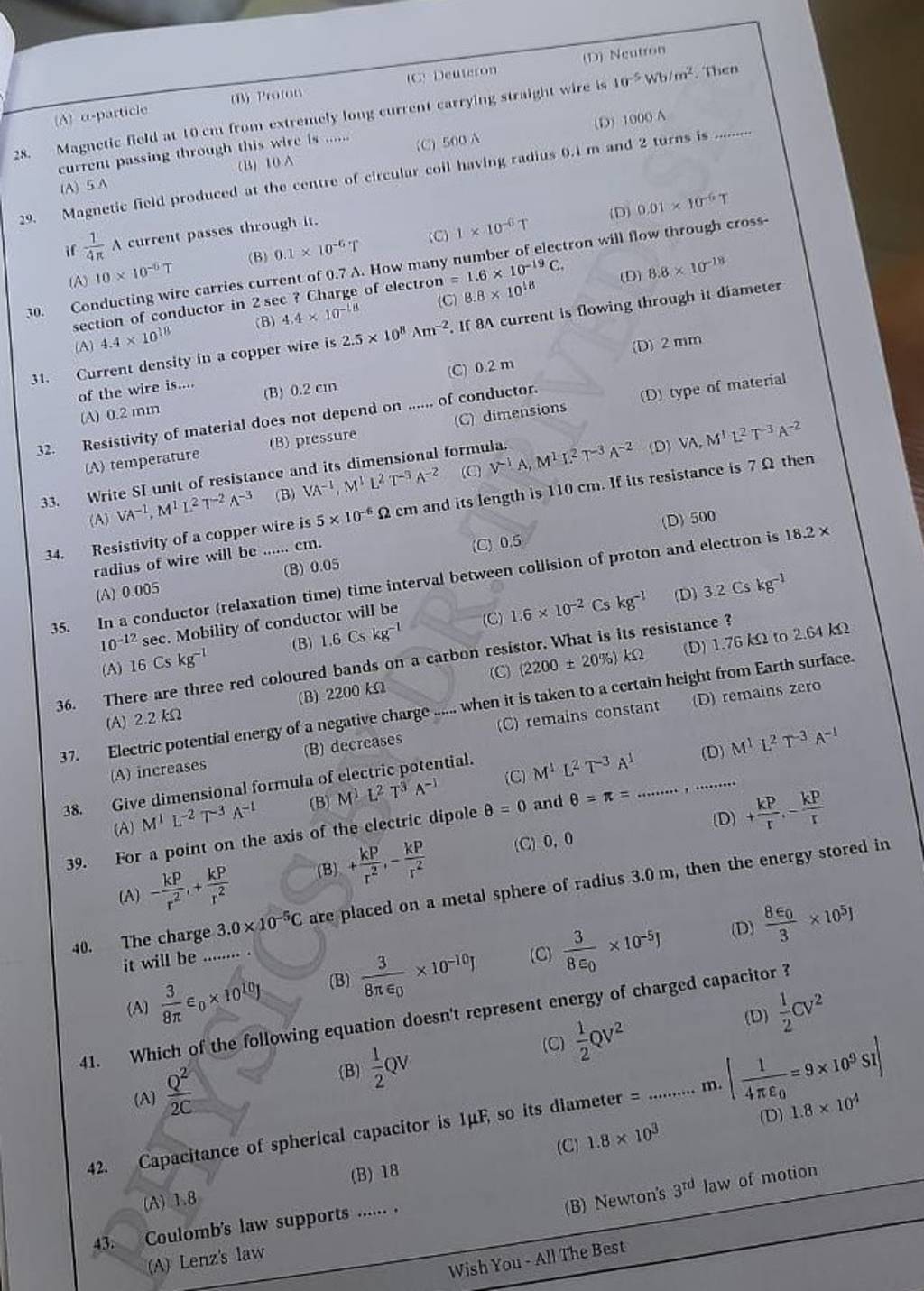 Conducting wire carries current of 0.7 A. section of conductor in 2sec