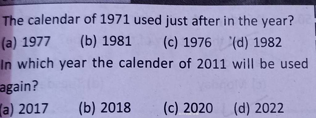 The calendar of 1971 used just after in the year? | Filo