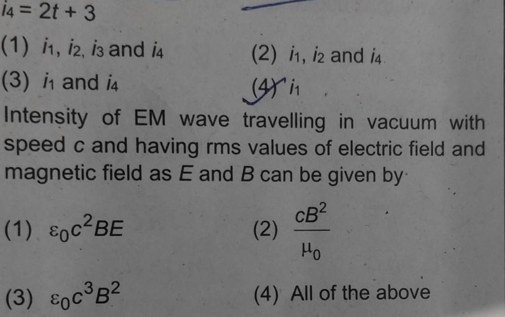 Intensity of EM wave travelling in vacuum with speed c and having rms val..